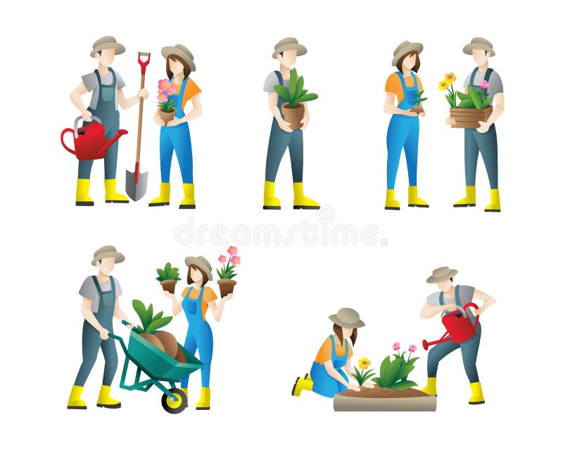 People Gardening Set Of Vector Flat Illustrations Of People Doing