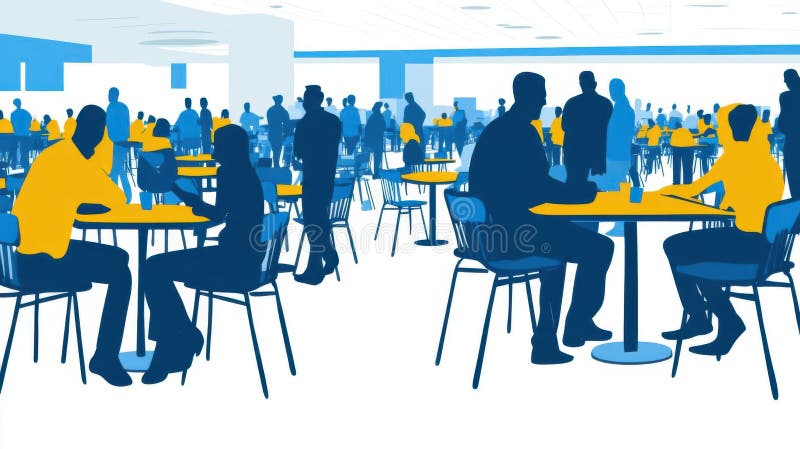 People Gather in Cafeteria, Abstract Crowd Enjoy Meal and Conversation ...