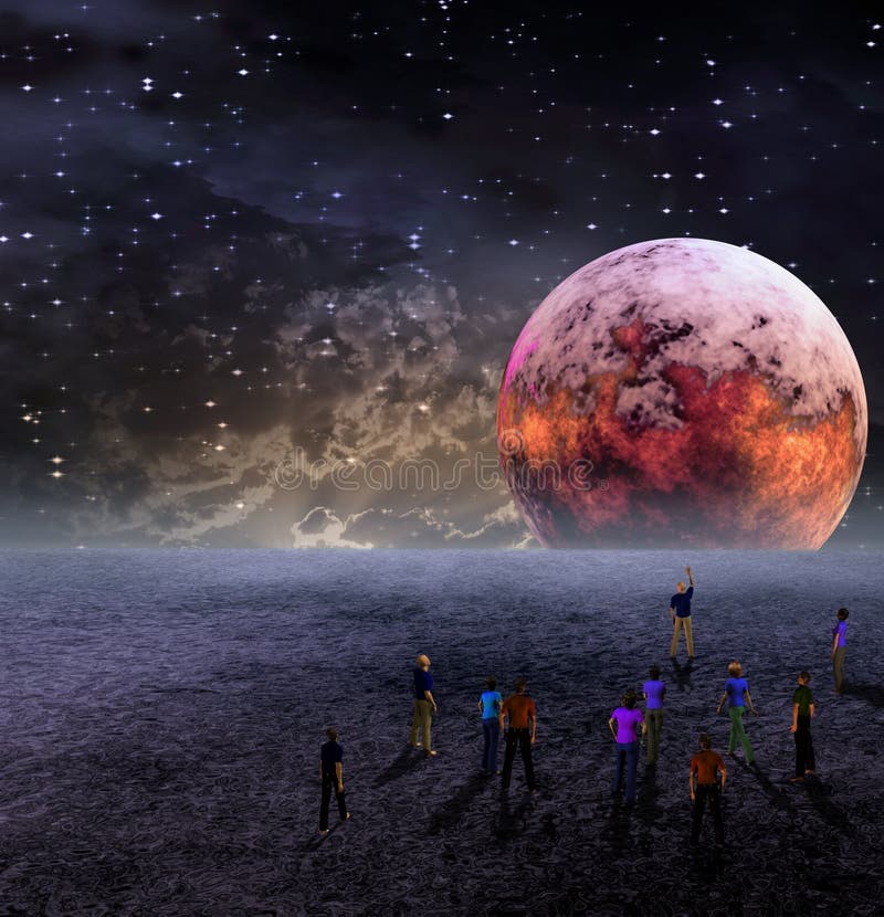 People Gather to View Moon stock illustration. Illustration of giant ...
