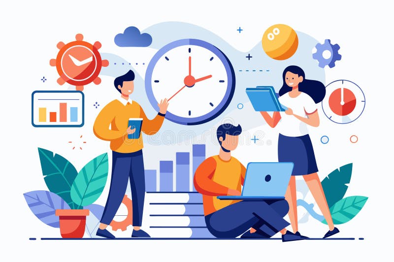 People Gathered Around a Clock, Discussing Time Management and Data ...