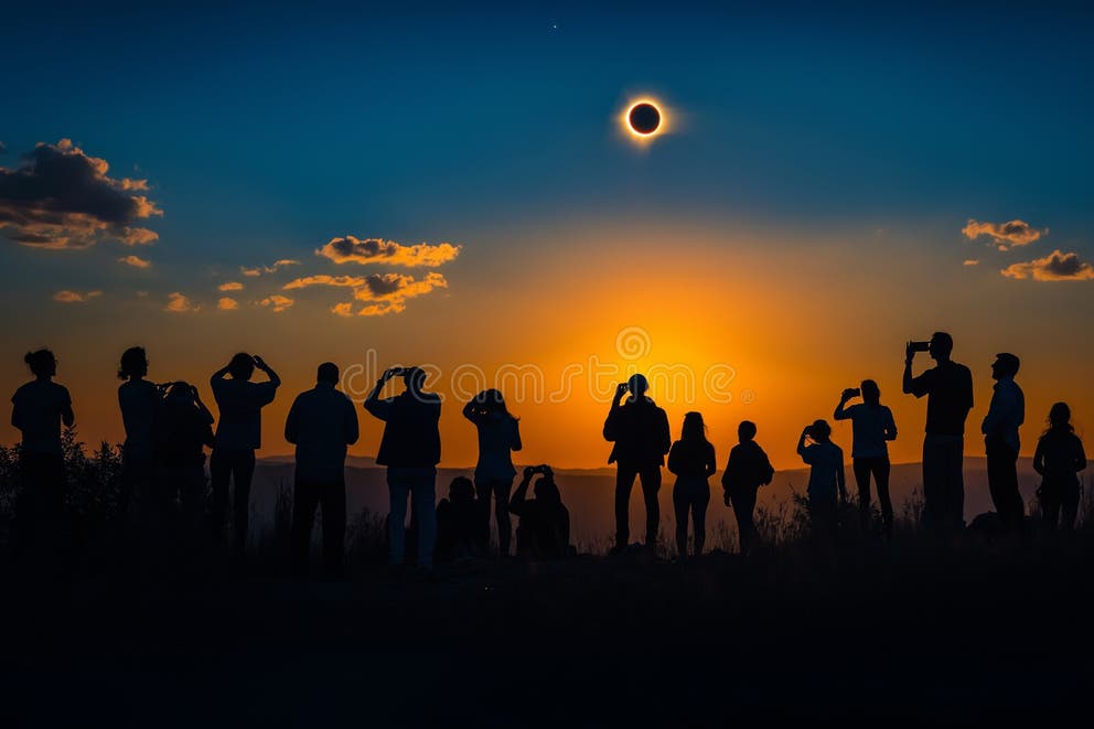 People Gazing at Solar Eclipse: Dramatic Sky and Shadows Stock ...