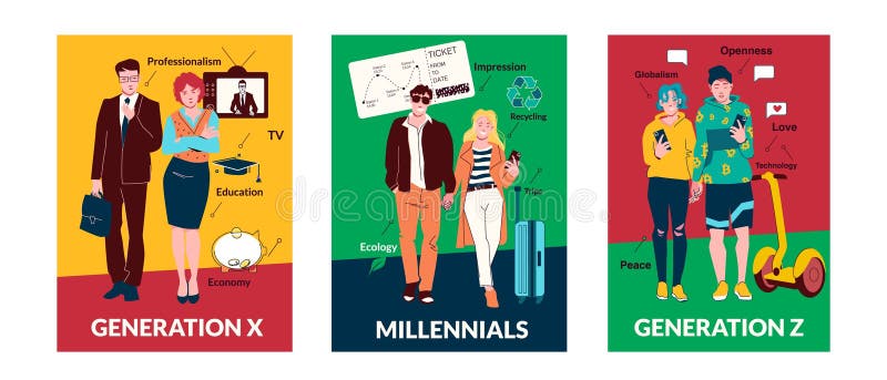 People Generations Flat Poster Set Stock Vector Illustration Of