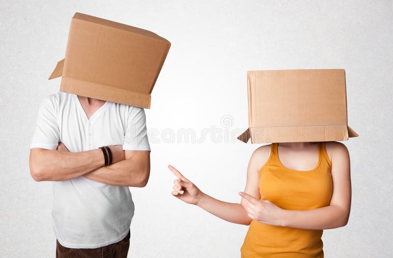 People Gesturing with Empty Box on Their Head Stock Image - Image of ...