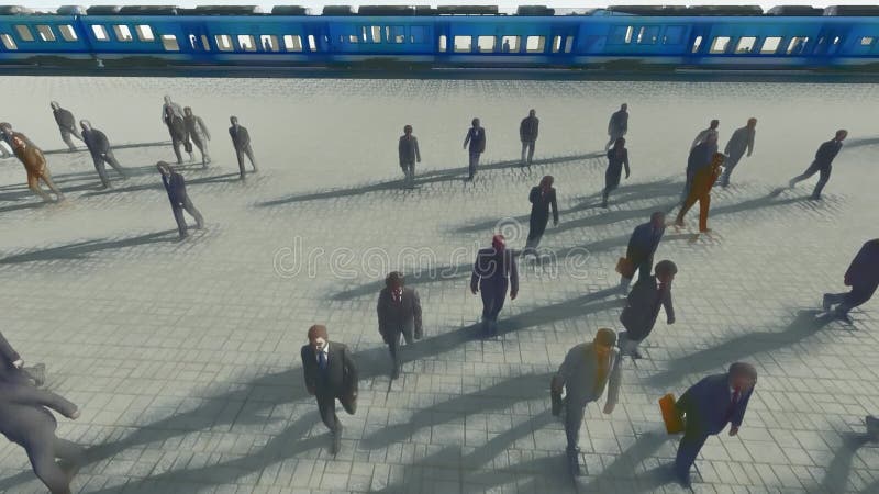 People Getting Off the Train and Going To Work, White Colors Stock ...