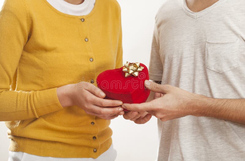 People giving gift in box stock image. Image of anniversary - 85230129