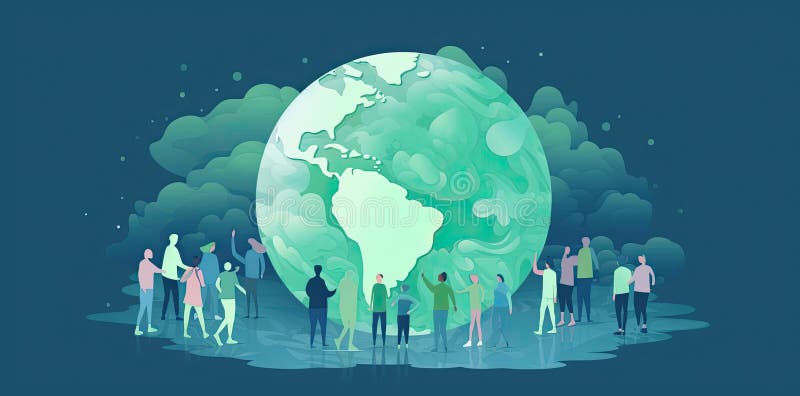 People with a Globe, in the Style of Environmental Awareness, Flat ...