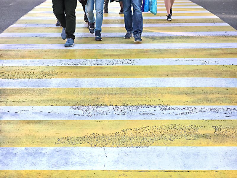 People Go Across the Road at a Pedestrian Crossing Stock Photo - Image ...