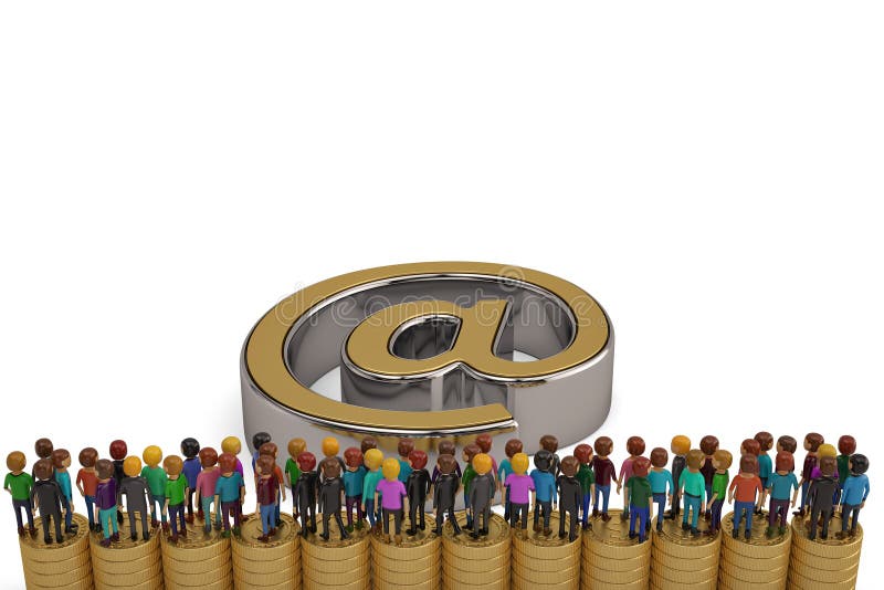 People on Gold Coin Stacks with Email Sign. 3D Illustration. Stock ...