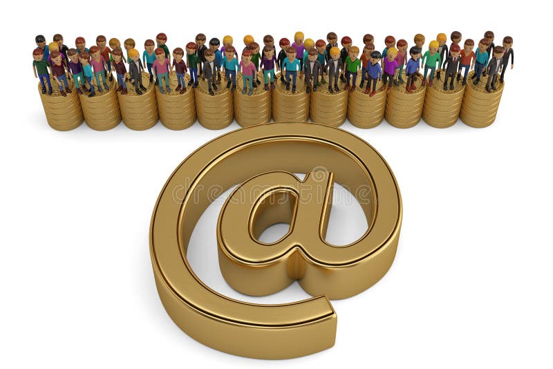 People on Gold Coin Stacks with Email Sign. 3D Illustration. Stock ...