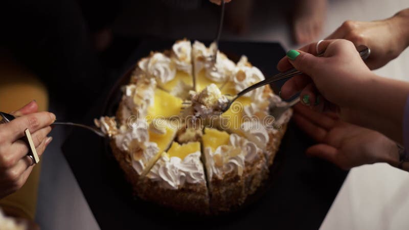 People Grabbing Cake Slices Using Forks Stock Footage - Video of family ...