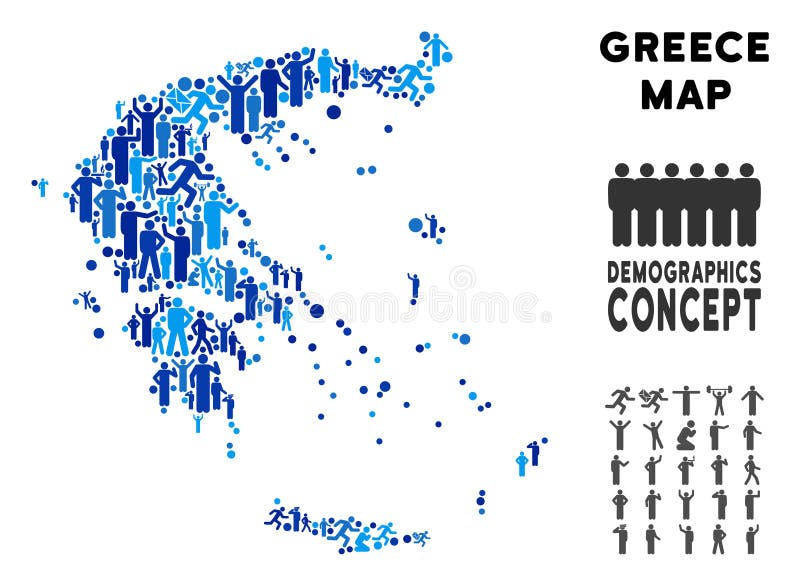 Greece Population Map. Stick Figures Greek People Map. Pattern of Men ...