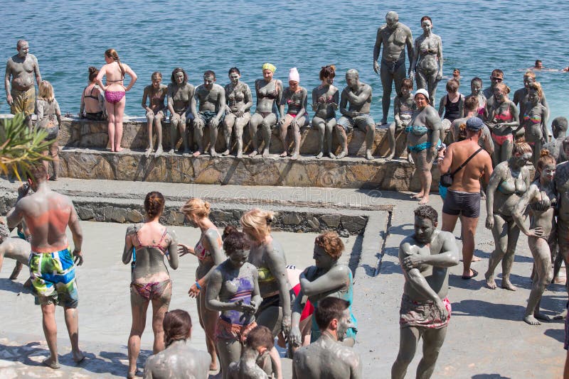 Portrait Man are Taking a Mud Bath. Mud Baths are Great for the Skin ...