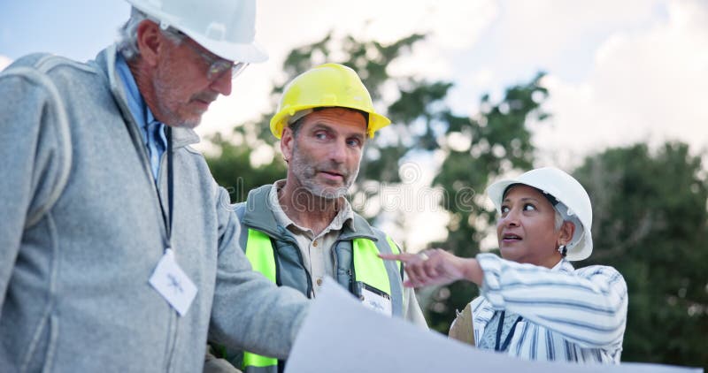 People, Group and Architect with Blueprint at Construction Site for ...