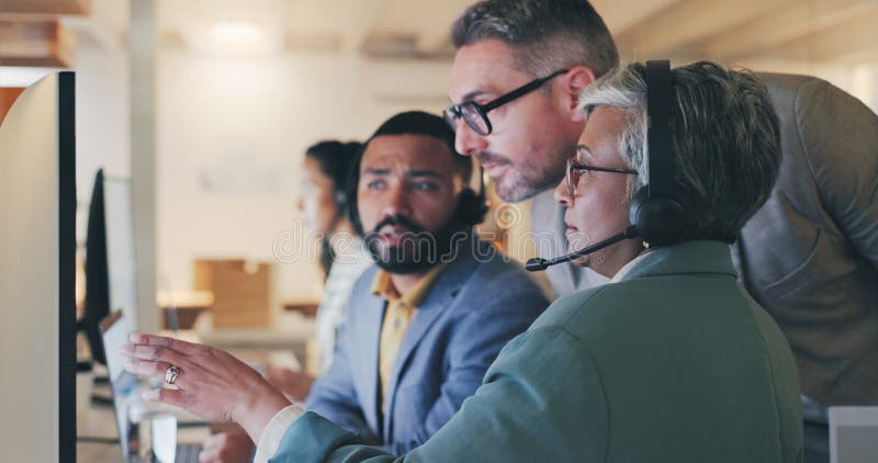 People, Group and Call Center with Computer, Reading and Teamwork for ...