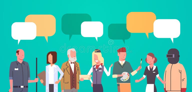 People Group with Chat Bubble Different Occupation Set Workers ...