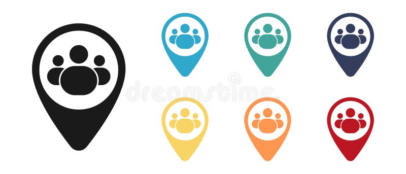 People, Group Concept Vector Icon Set, Label on the Map. Set of ...