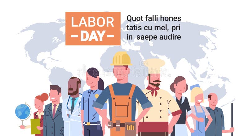 People Group Different Occupation Over World Map, International Labor ...