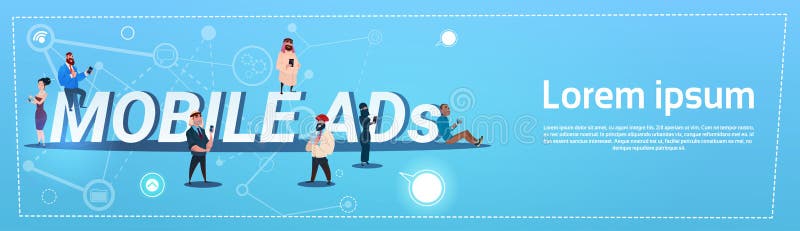 People Group with Gadgets Mobile ADs Social Network Communication ...