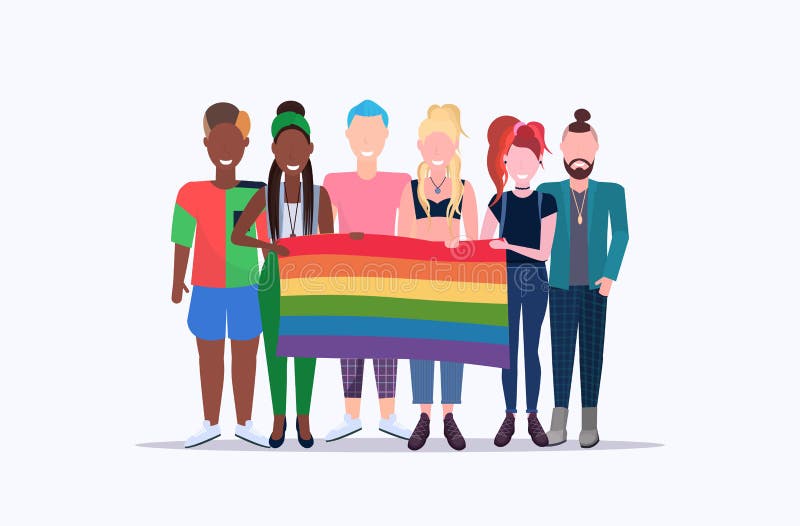 People Group Holding Rainbow Flag Lgbt Pride Festival Concept Mix Race