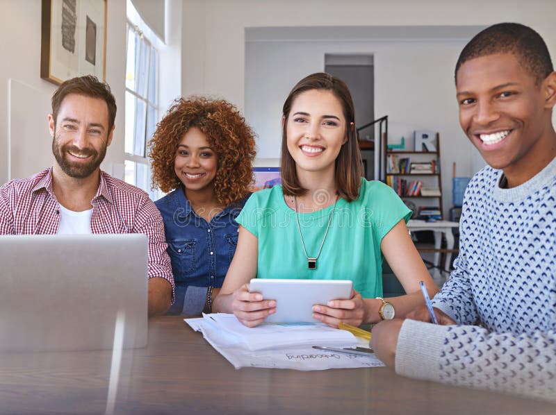 People, Group and Meeting at Startup, Portrait or Smile with Documents ...