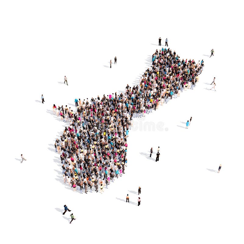 Guam Map. Large Group of People Form To Create a Shape of the Guam Map ...
