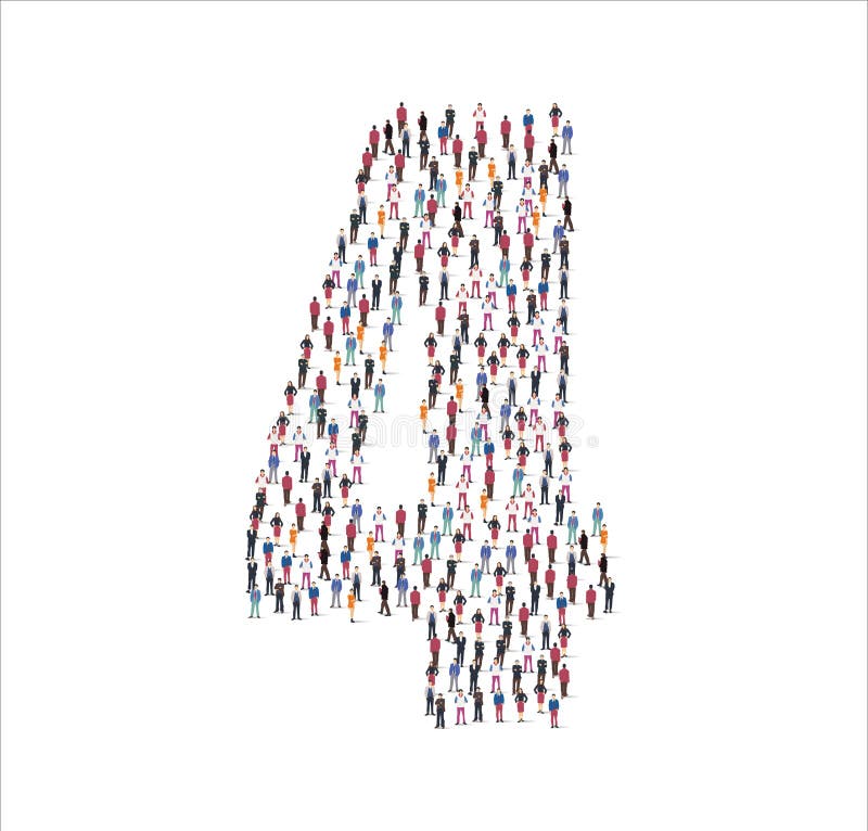 People Group of in the Shape of NUMBER 4 White Background. Vector ...