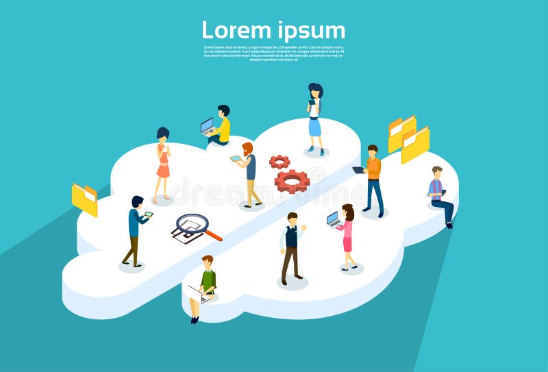 People Group Using Internet Gadgets Online Cloud Service ...