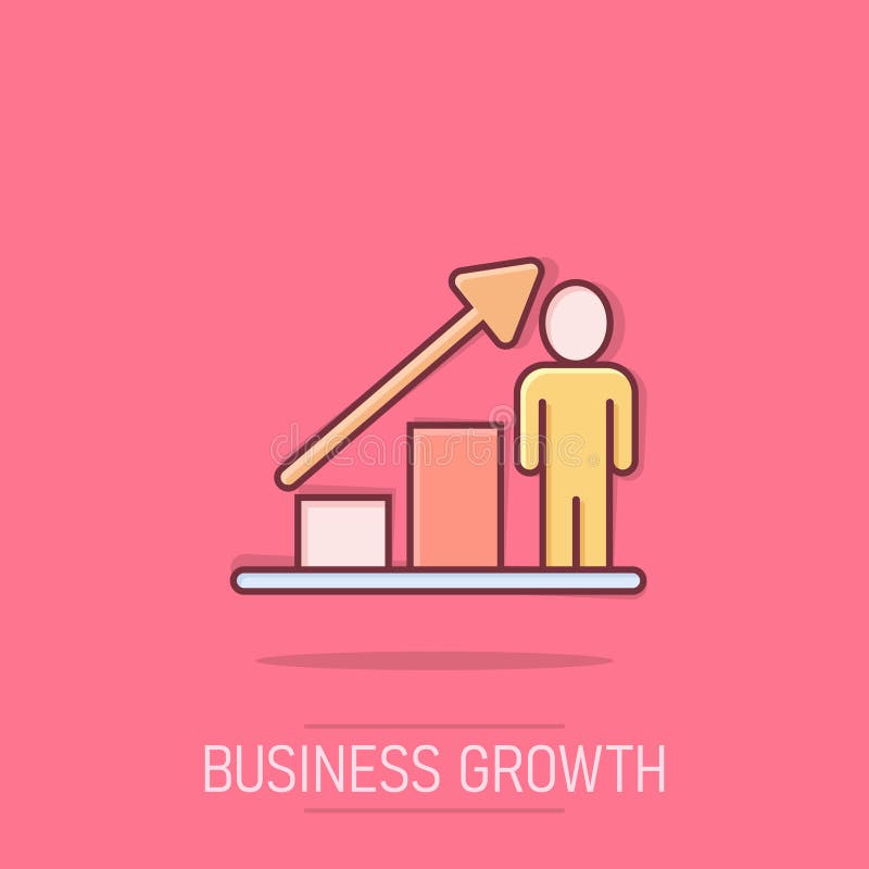 People with Growth Arrow Icon in Comic Style. Work Strategy Cartoon ...