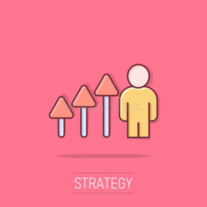 People with Growth Arrow Icon in Comic Style. Work Strategy Cartoon ...