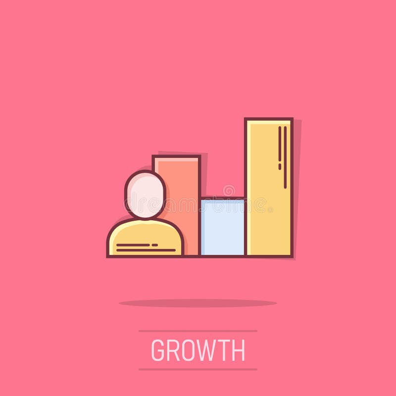 People with Growth Icon in Comic Style. Work Strategy Cartoon Vector ...