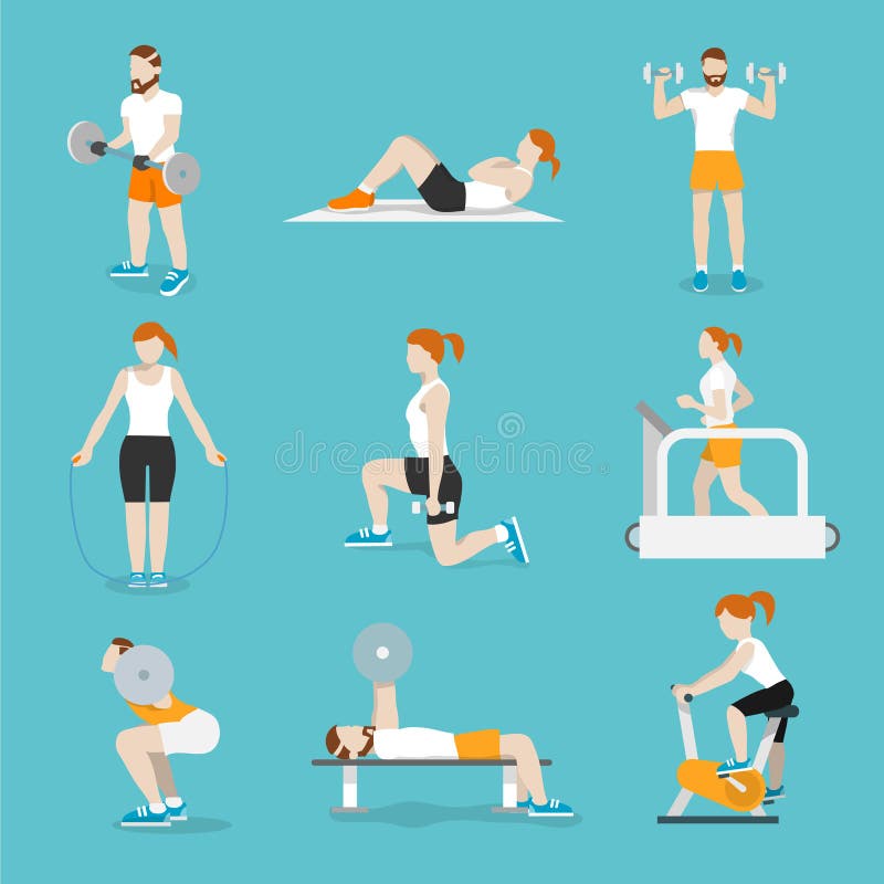 Cool Down After Workout Exercise Set Collection Stock Vector