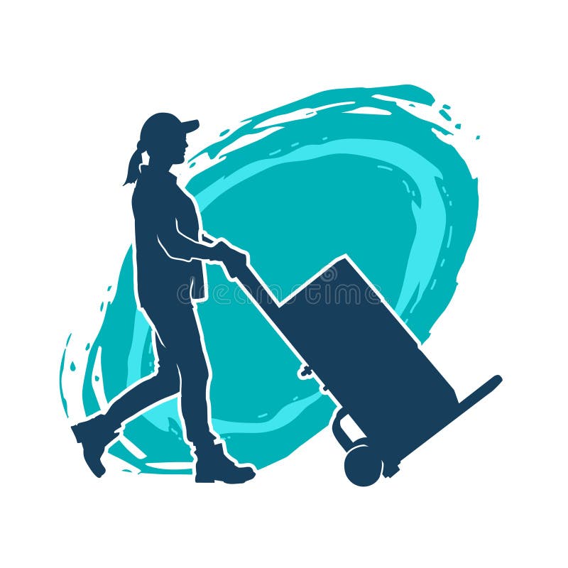 Silhouette of a Female Worker Pushing Lori Wheels Transporting ...