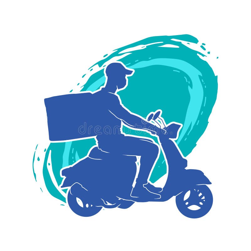 Silhouette of a Delivery Man Riding an Electric Bicycle or Scooter ...