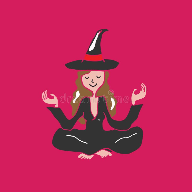 People Halloween Witch Meditation Stock Illustration - Illustration of ...