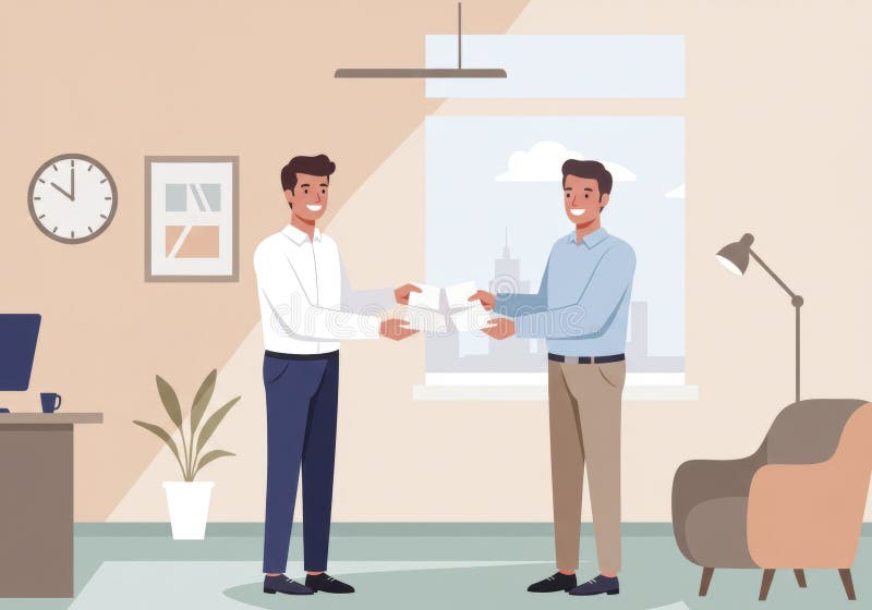 People Handing Over Documents in an Office Setting Stock Illustration ...