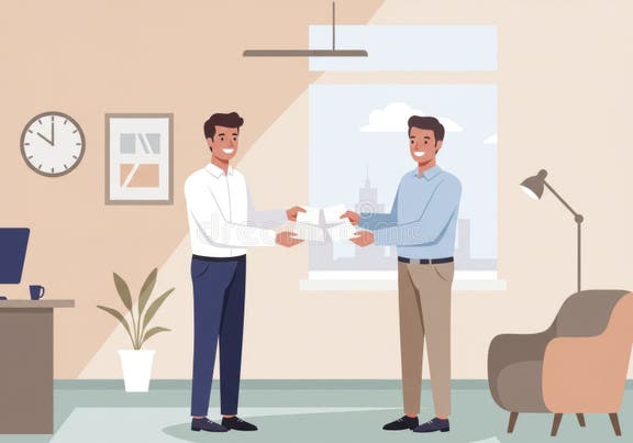 People Handing Over Documents in an Office Setting Stock Illustration ...