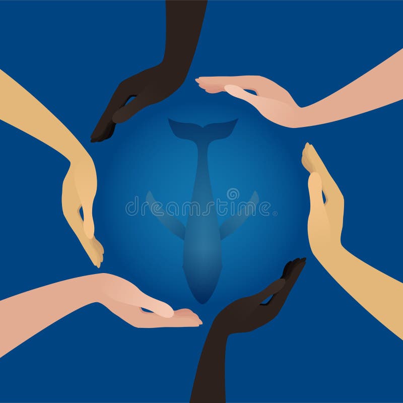 People Hands of Different Nationalities Protect Whale Stock Vector ...