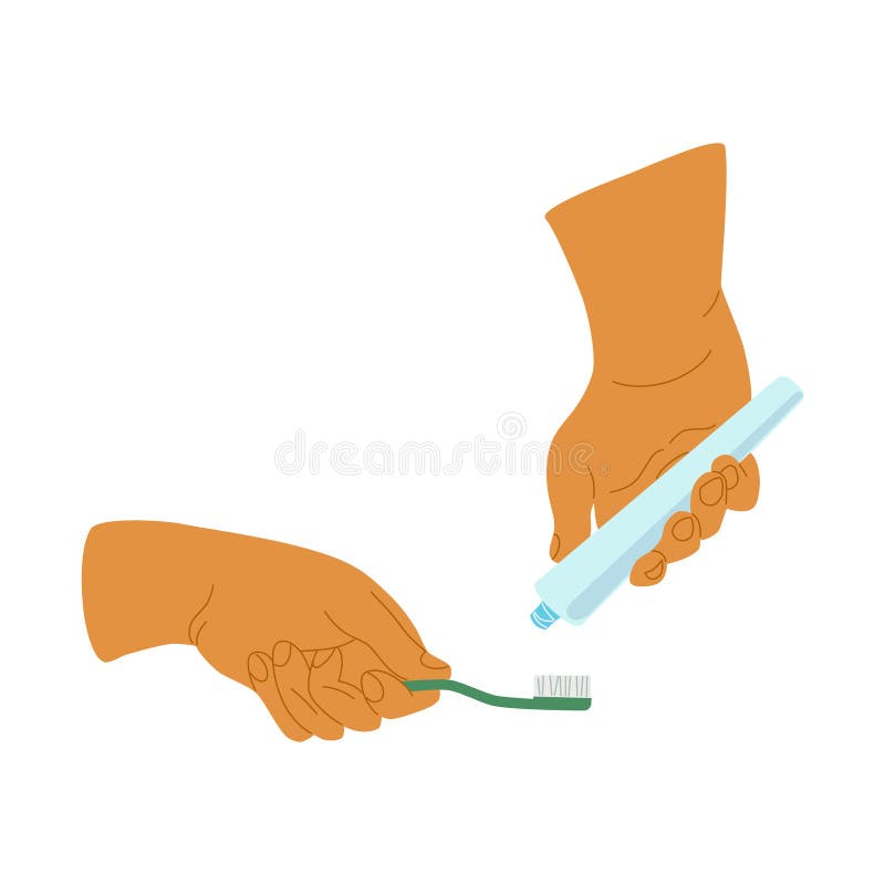 People Hands Doing Morning Routine Close Up Vector Illustration. Palms ...