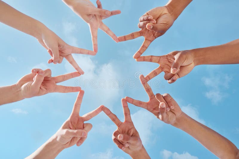 People, Hands and Finger with Star Below in Unity, Collaboration or ...