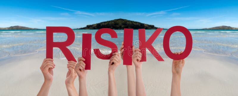 People Hands Holding Word Risiko Means Risk, Ocean Background Stock ...
