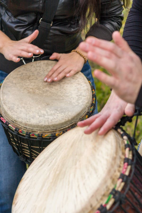 People Hands Playing Music at Djembe Drums Stock Image - Image of ...