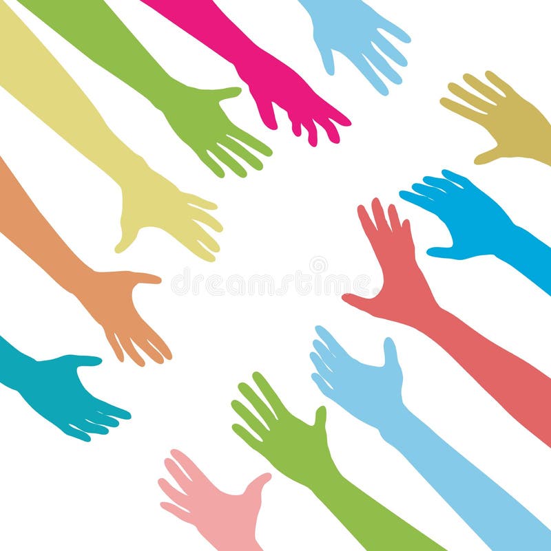 People Hands Reach Out Across Unite Connect Stock Vector - Illustration ...