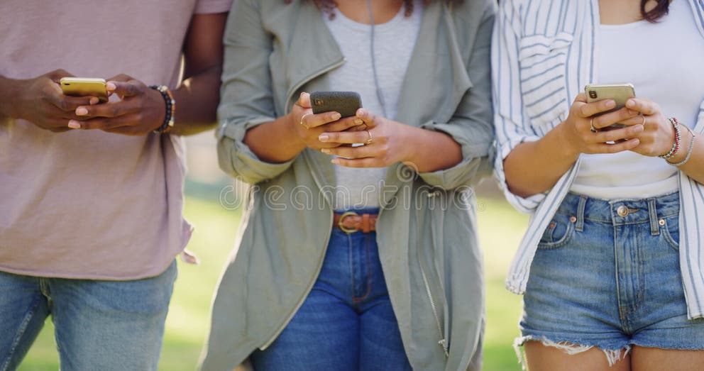 People, Hands and Row with Phone for Data Sync, Sharing or Network ...