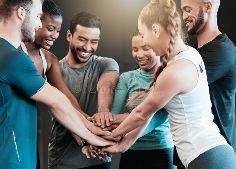 People, Hands and Stack at Gym for Fitness Group, Support and Teamwork ...