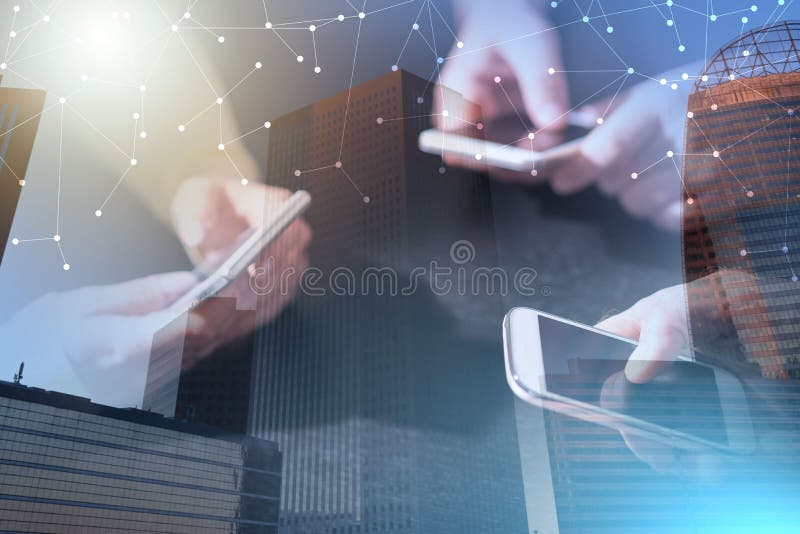 People Hands Using Mobile Phones and Digital Tablet Stock Photo - Image ...