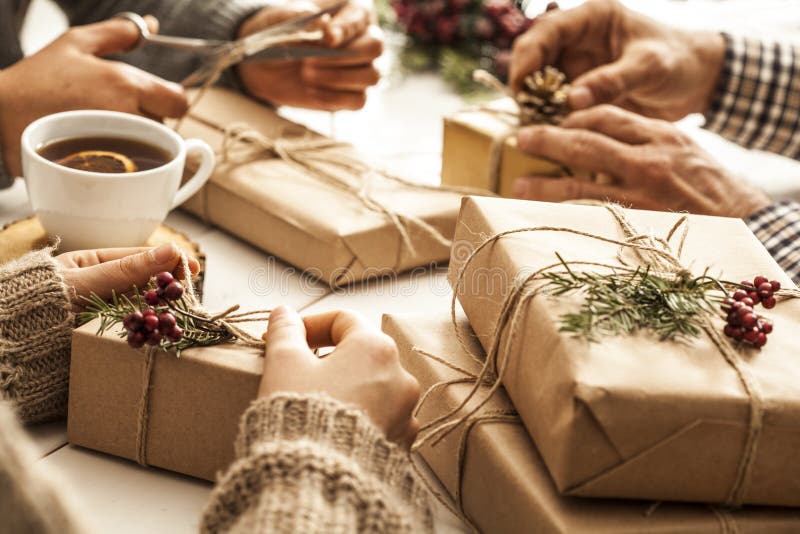 People Hands Wrap Gift Boxes Stock Photo - Image of brown, woman: 83121452