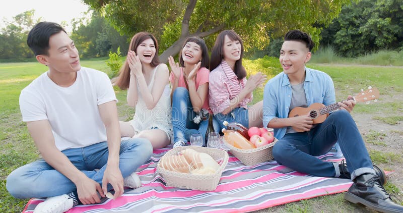 People happy at a picnic stock photo. Image of delicious - 123192708