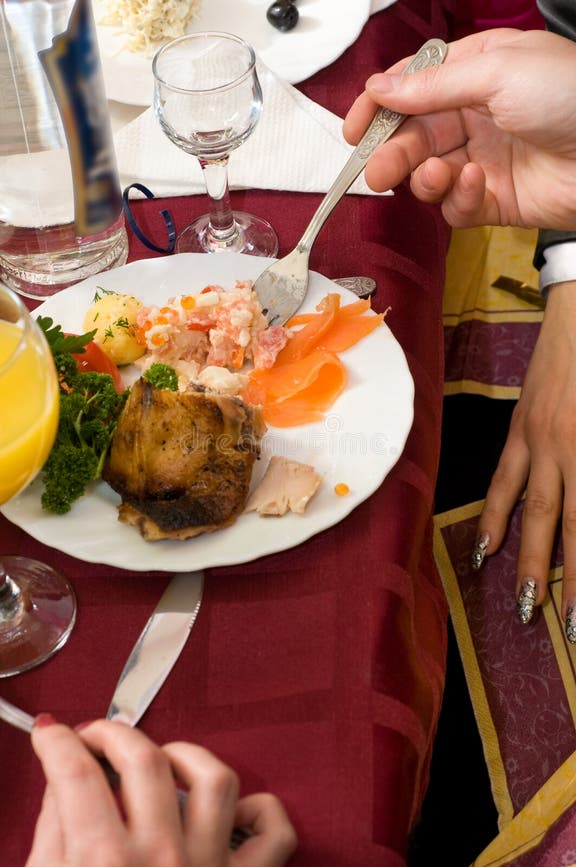 People Have Supper on a Banquet. Stock Image - Image of cafe, fish: 7206271