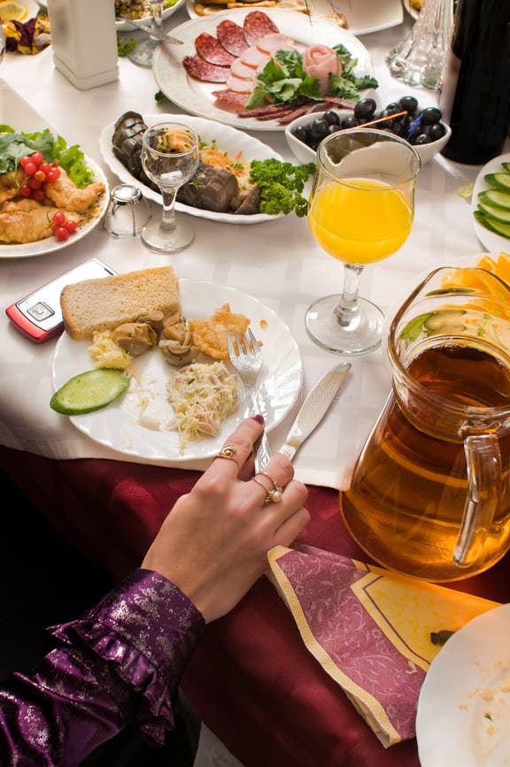 People Have Supper on a Banquet. Stock Photo - Image of decanter, gold ...