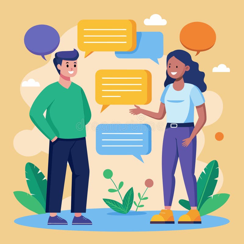 People Having a Conversation with Speech Bubbles, Flat Characters ...
